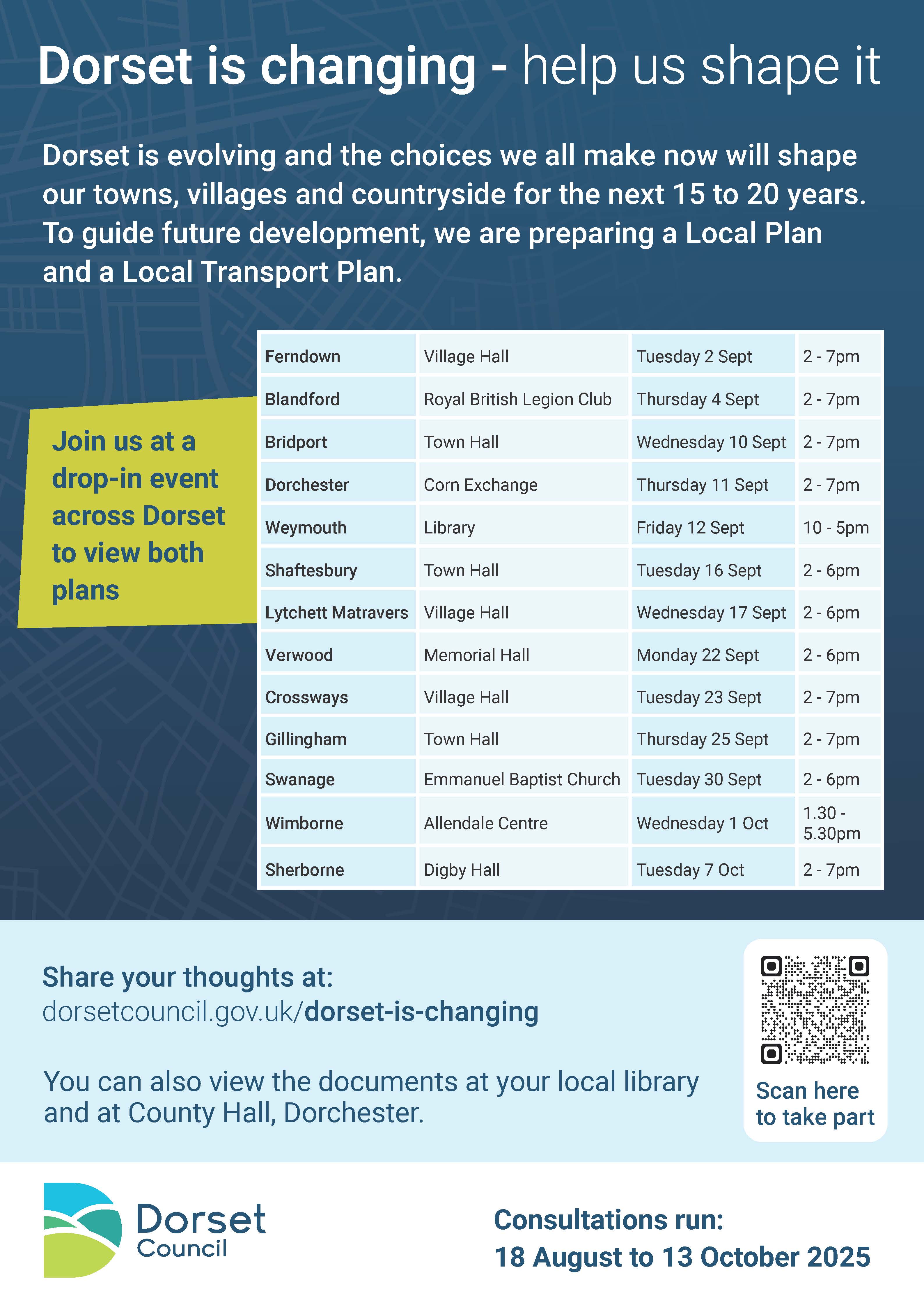 Dorset Local Plan Consultation - Drop-in events | Swanage Town Council
